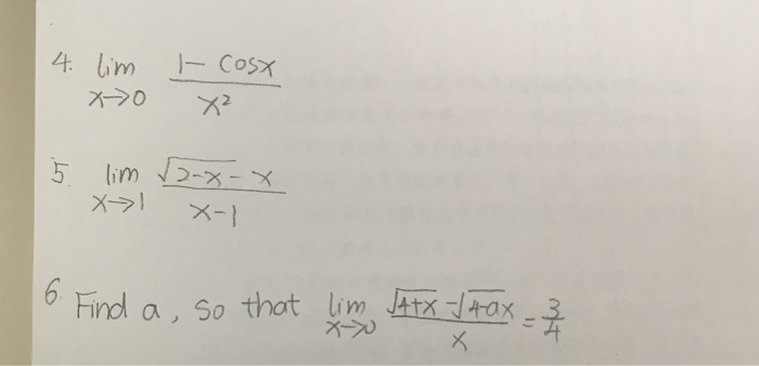 Solved Lim_x rightarrow 0 1 - cos x/x^2 lim_x rightarrow 1 | Chegg.com