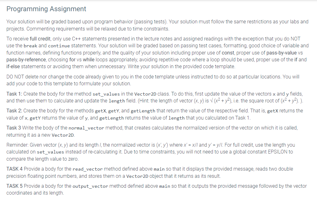 Solved Programming Assignment Your solution will be graded | Chegg.com