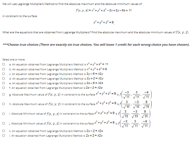 Solved We will use Lagrange Multipliers Method to find the | Chegg.com