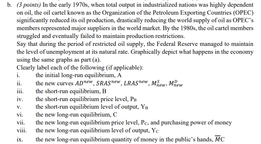 Solved b. (3 points) In the early 1970 s, when total output | Chegg.com