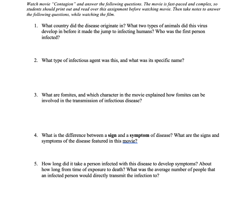 Solved Watch movie "Contagion” and answer the following | Chegg.com