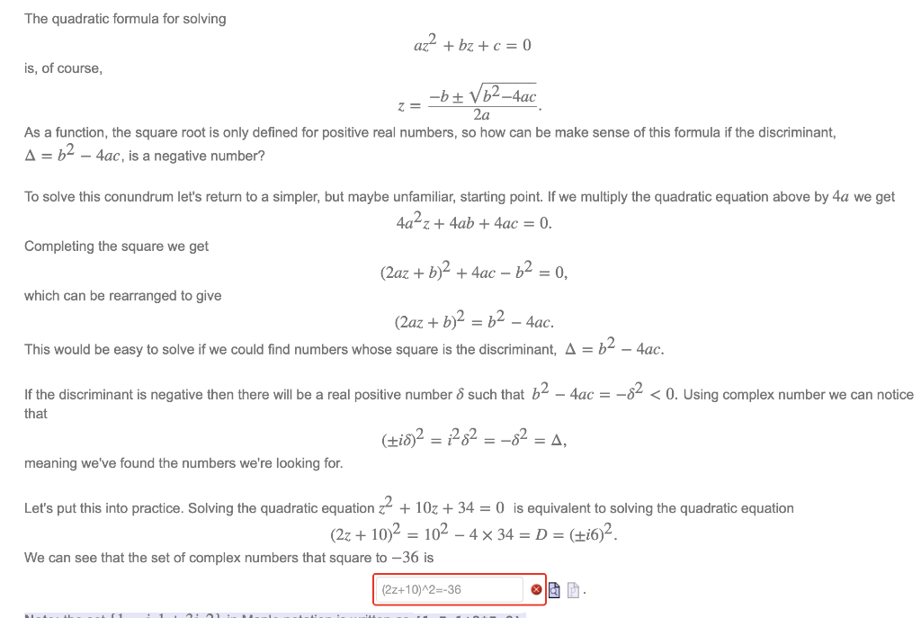Solved The quadratic formula for solving az2 + bz + c = 0 | Chegg.com