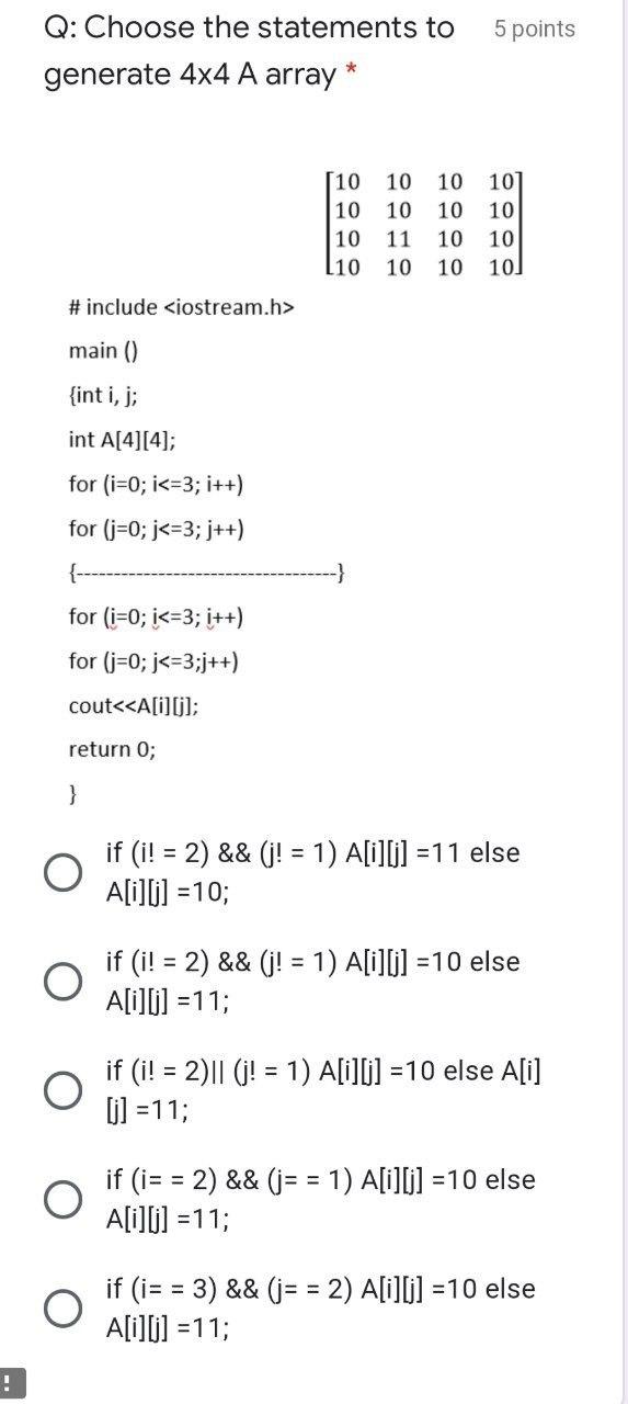 Solved 5 points Q: Choose the statements to generate 4x4 A | Chegg.com
