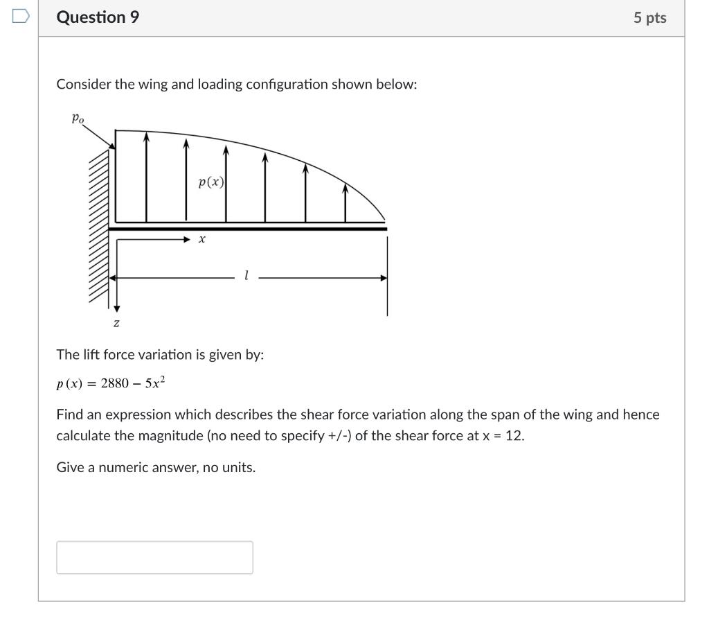 Solved Question 9 5 pts Consider the wing and loading | Chegg.com