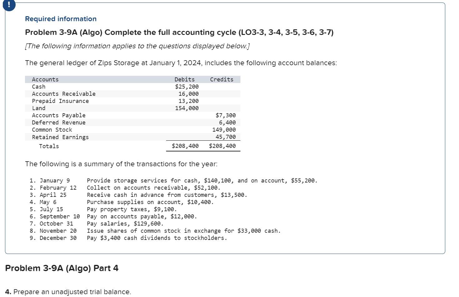 Solved Problem 3-9A (Algo) Complete the full accounting | Chegg.com