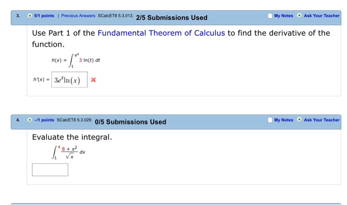 Solved I Previous Answers SCalcET8 53.013. 2/5 Submissions | Chegg.com
