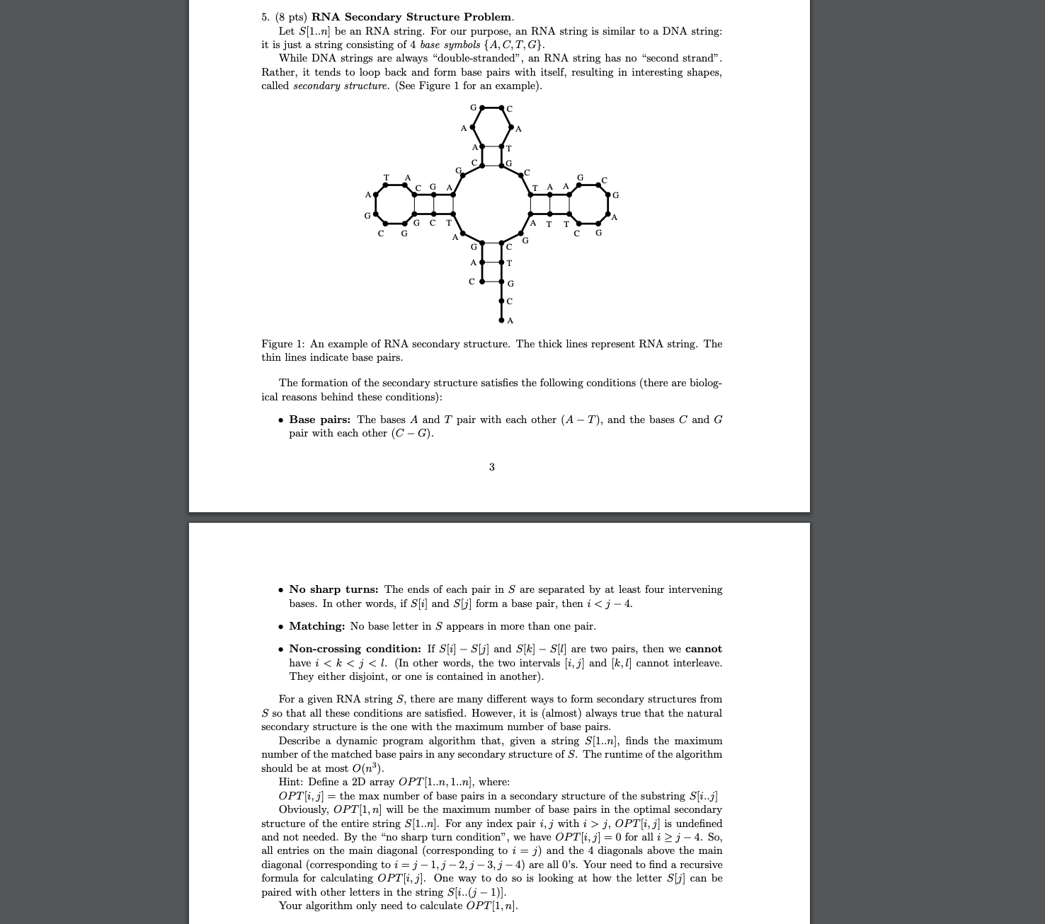 Solved 5. (8 pts) RNA Secondary Structure Problem. Let | Chegg.com