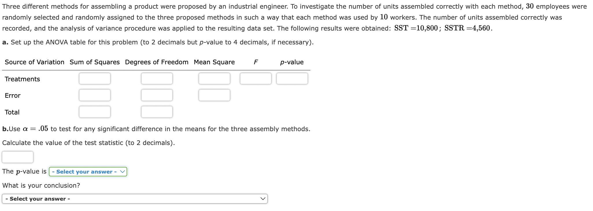 Solved Three different methods for assembling a product were | Chegg.com