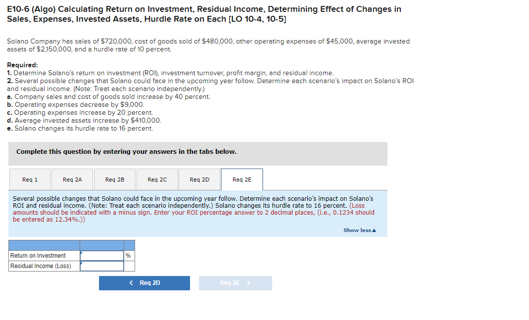 Solved E10-6 (Algo) Calculating Return on Investment, | Chegg.com