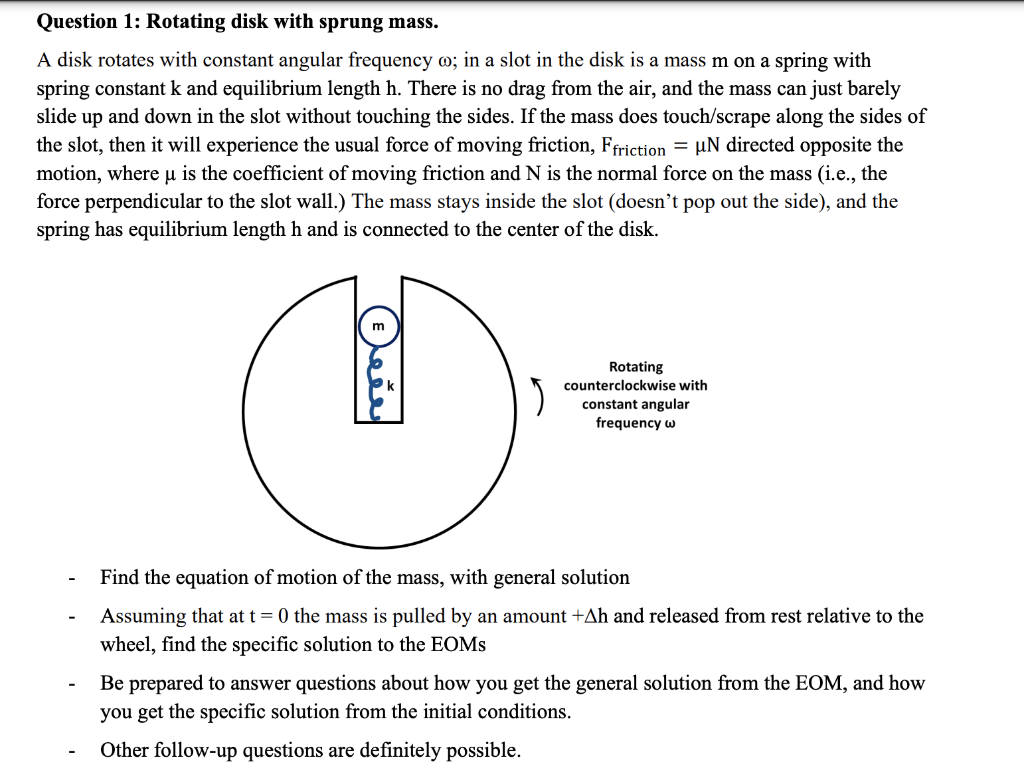 Solved Question 1: Rotating disk with sprung mass. A disk | Chegg.com
