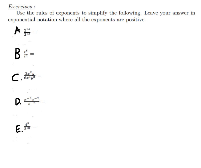 Solved Exercises : Use the rules of exponents to simplify | Chegg.com