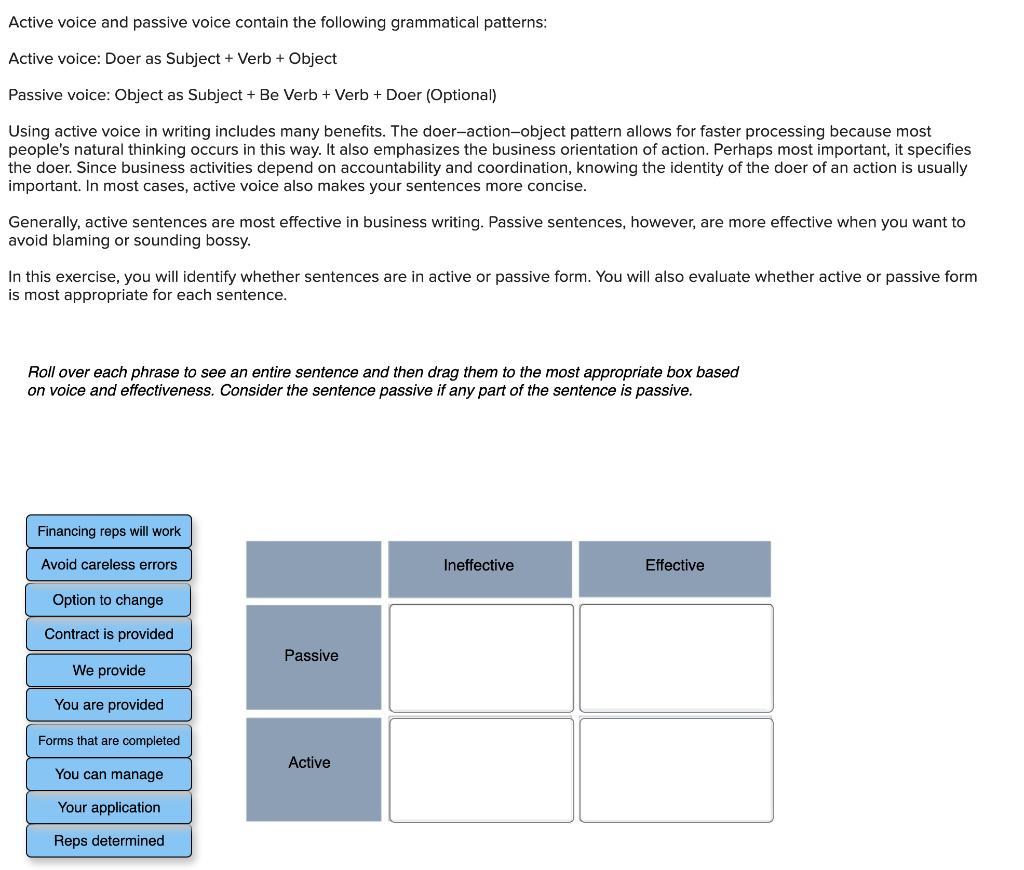 Solved Active voice and passive voice contain the following | Chegg.com