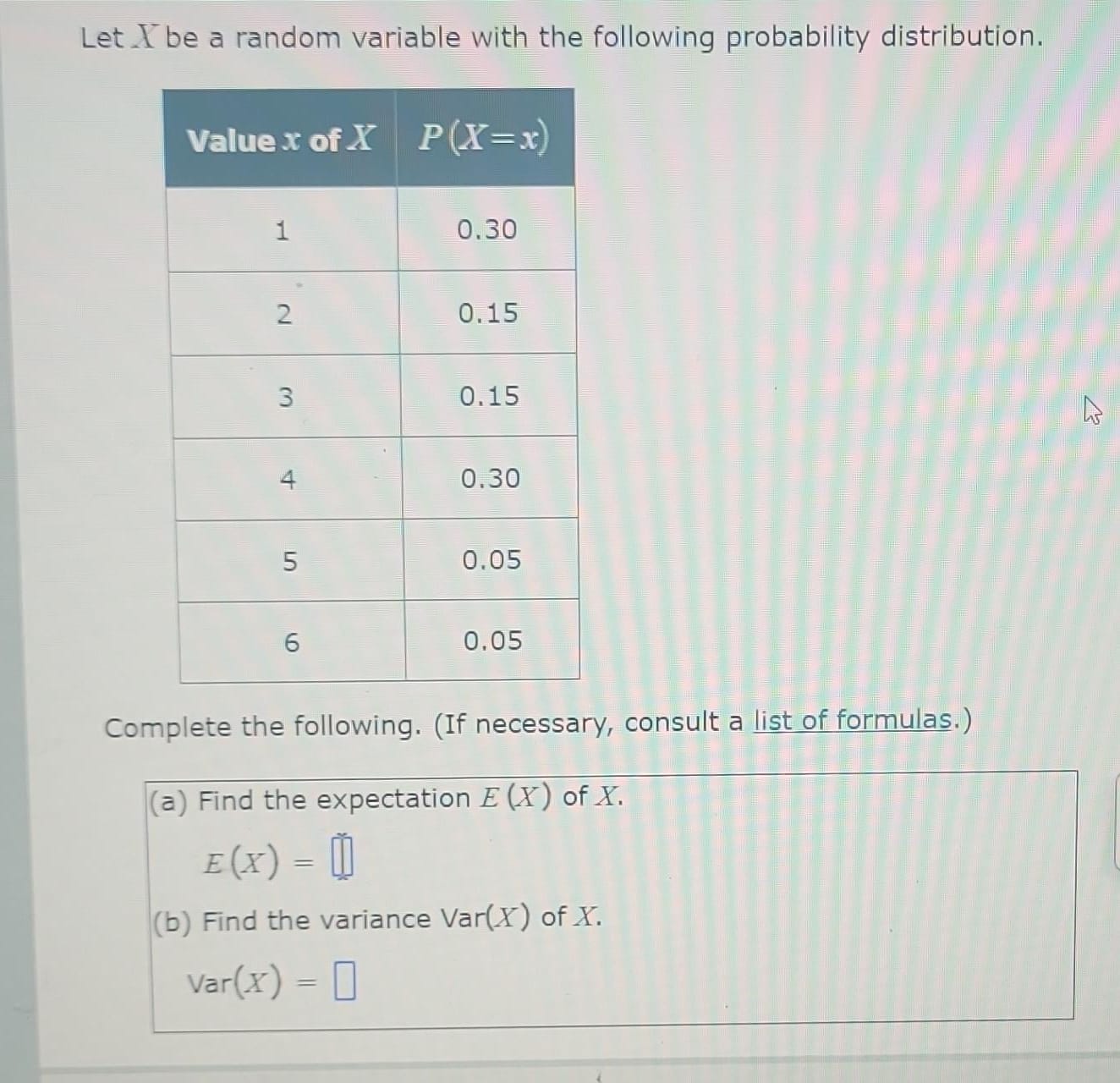 Solved Let x ﻿be a random variable with the following | Chegg.com