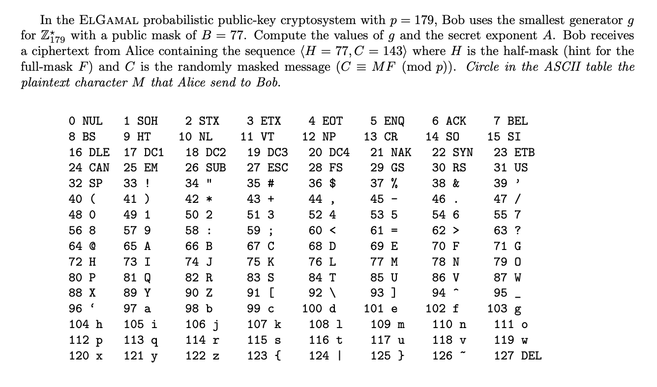 Solved In the ELGamal probabilistic public-key cryptosystem | Chegg.com
