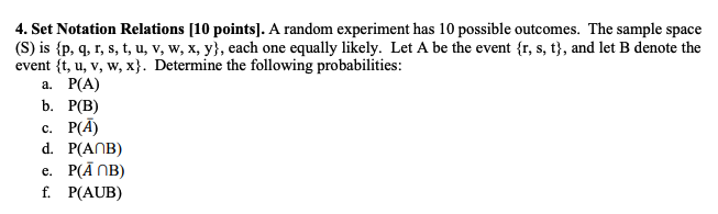 Solved 4. Set Notation Relations [10 points). A random | Chegg.com
