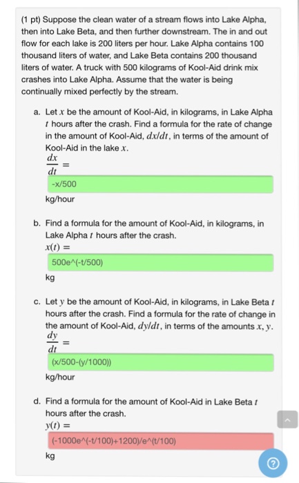 Solved (1 pt) Suppose the clean water of a stream flows into | Chegg.com