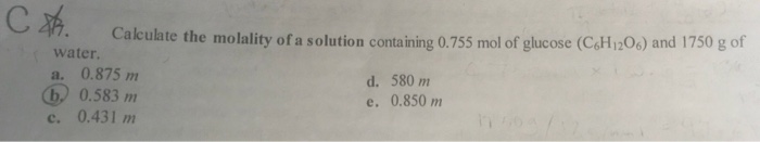 Solved Calculate the molality of a solution containing 0.755 | Chegg.com