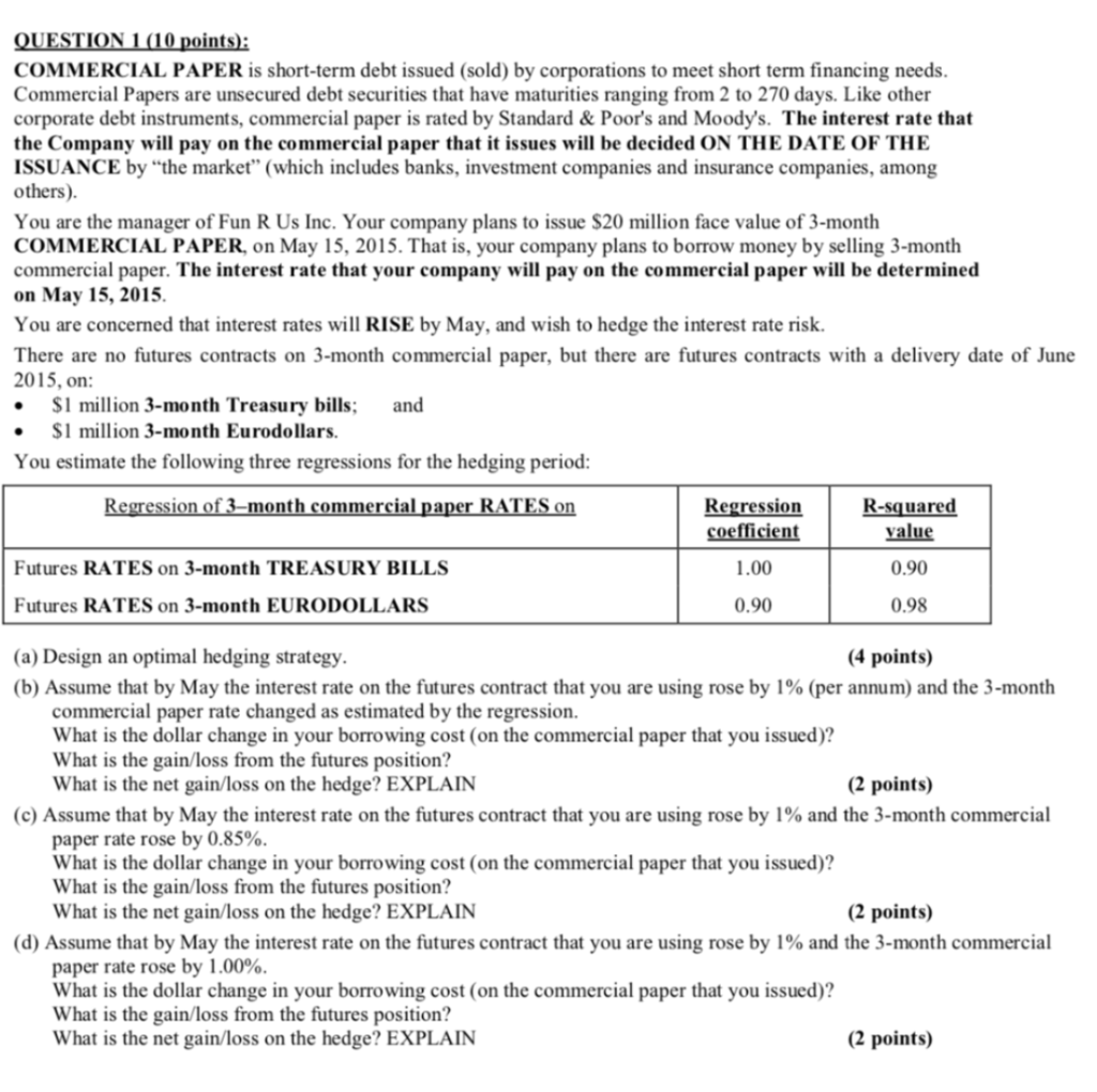 Solved QUESTION 1 (10 points): COMMERCIAL PAPER is | Chegg.com
