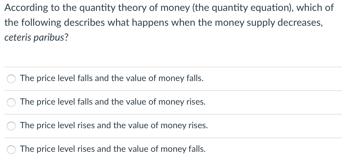 Solved According to the quantity theory of money (the | Chegg.com