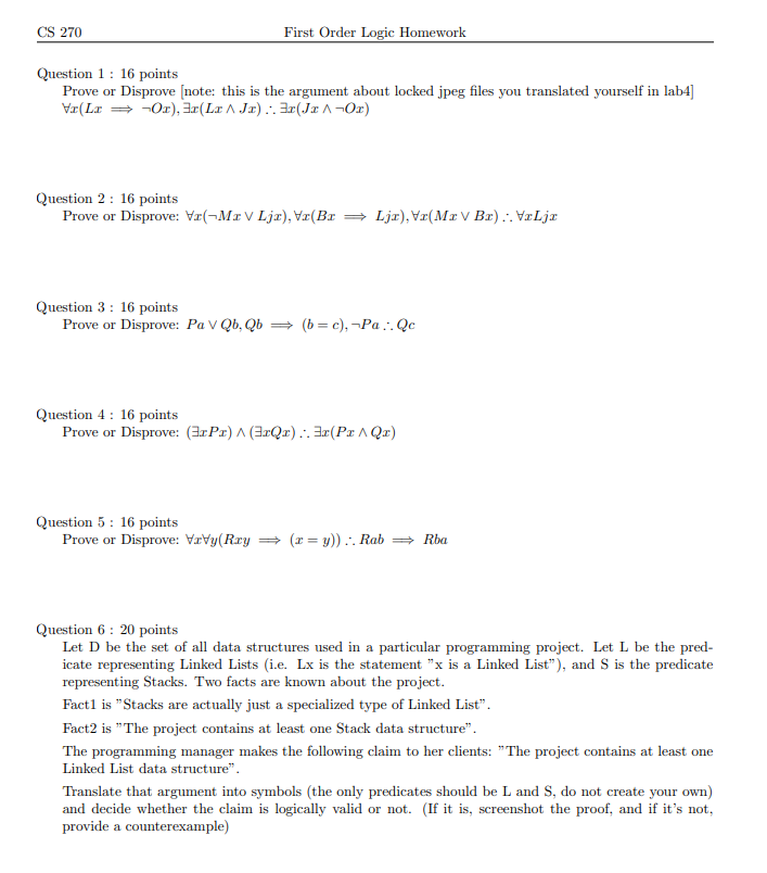 Solved Question 1: 16 ﻿pointsProve or ﻿Disprove [note: this | Chegg.com