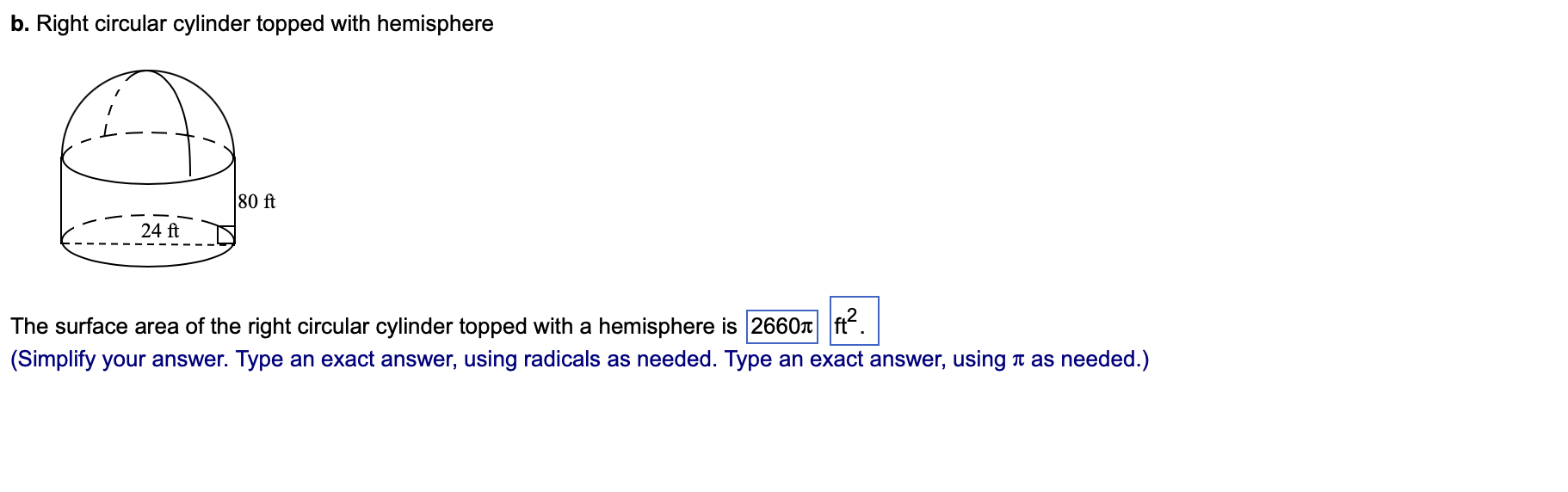 Solved b. Right circular cylinder topped with hemisphere The | Chegg.com