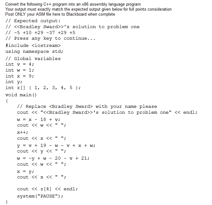 Solved Convert the following C++ program into an x86 | Chegg.com