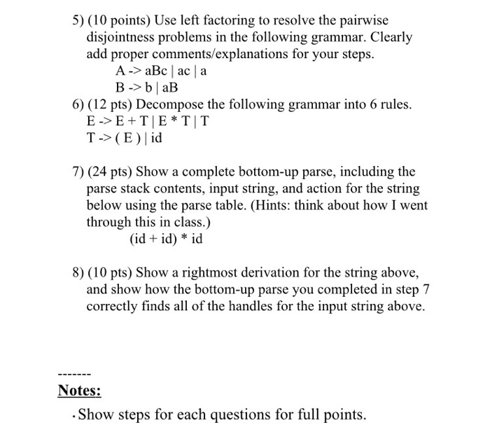 Solved 1) (12 points) Given the grammar below, identify the | Chegg.com