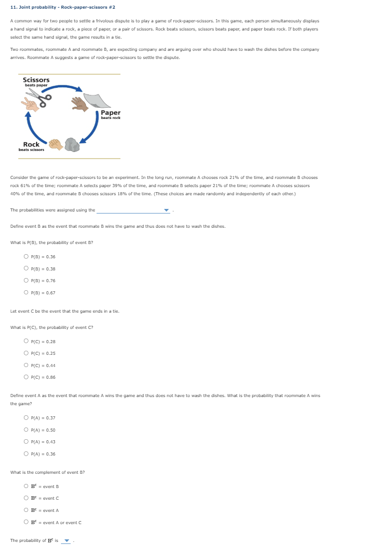 Solved 11. Joint probability - Rock-paper-scissors # 2 A | Chegg.com