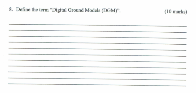 Solved 8. Define the term “Digital Ground Models (DGM)”. (10 | Chegg.com