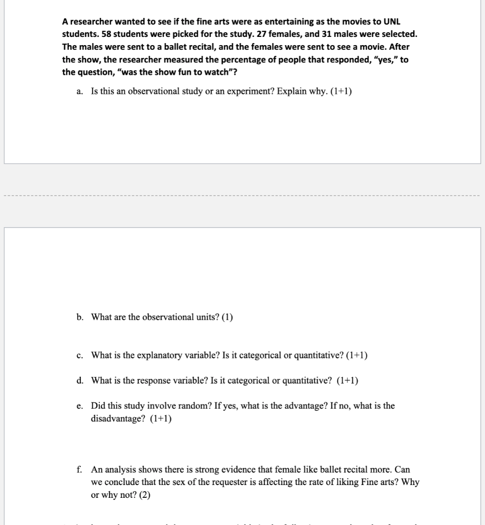 Solved A researcher wanted to see if the fine arts were as | Chegg.com