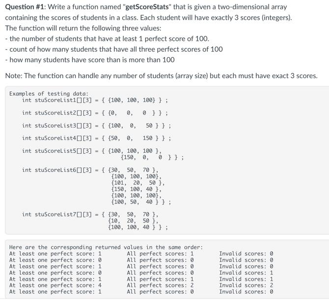 Solved Question \#1: Write a function named "getScoreStats" | Chegg.com