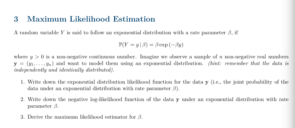Solved 3 Maximum Likelihood Estimation A random variable Y | Chegg.com