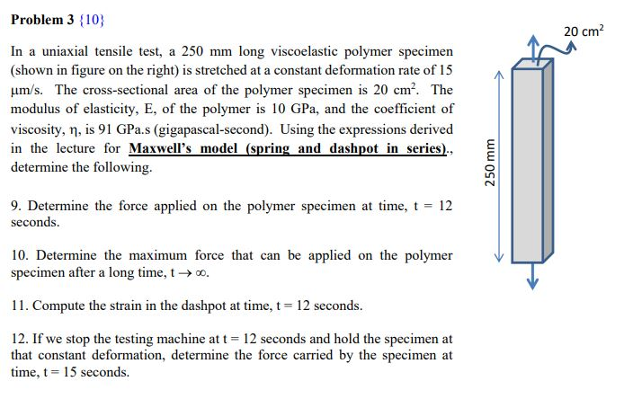 Problem 3 (10) 20 cm? In a uniaxial tensile test, a | Chegg.com