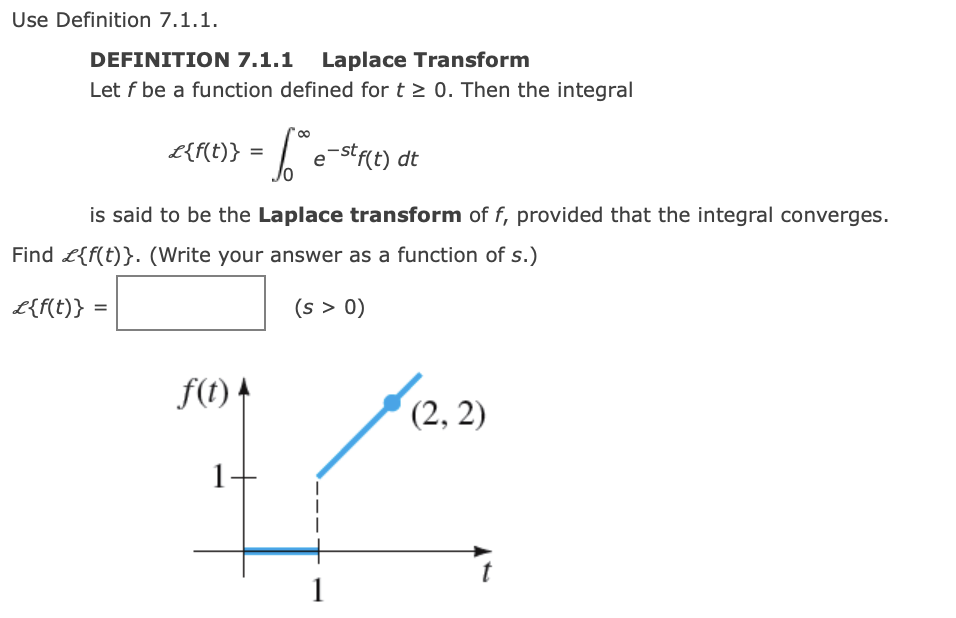 Solved DEFINITION 7.1.1 Laplace Transform Let f be a | Chegg.com