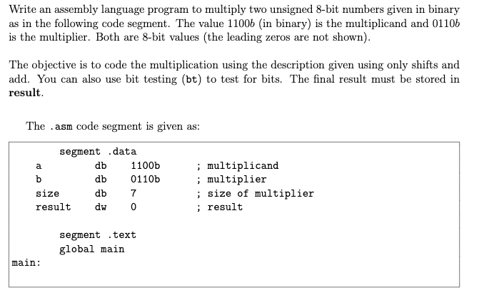 Solved In 86x64 yasm (see example at the end | Chegg.com