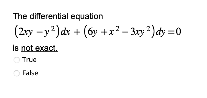 Solved The differential equation (2xy−y2)dx+(6y+x2−3xy2)dy=0 | Chegg.com