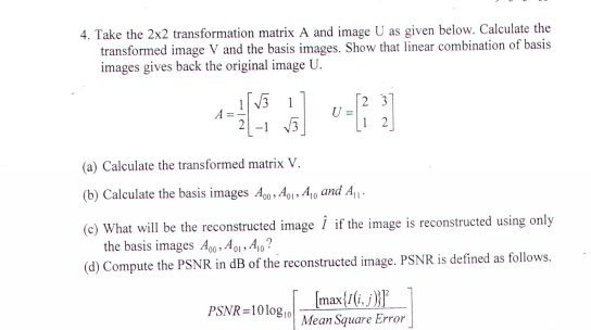 4. Take the 2x2 transformation matrix A and image U | Chegg.com