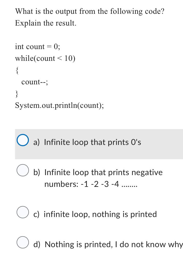 Solved What output is produced by the following code? int | Chegg.com