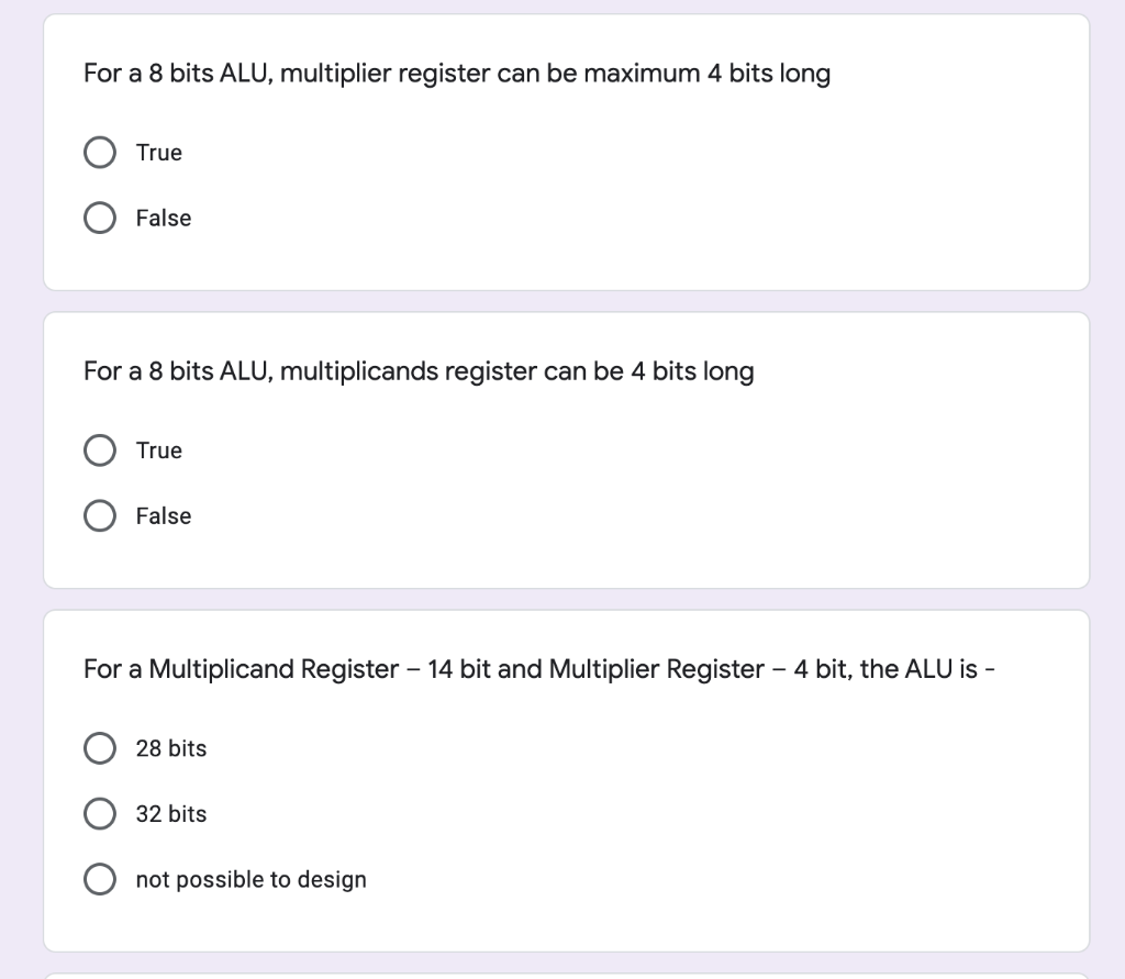 Solved For a 8 bits ALU, multiplier register can be maximum | Chegg.com