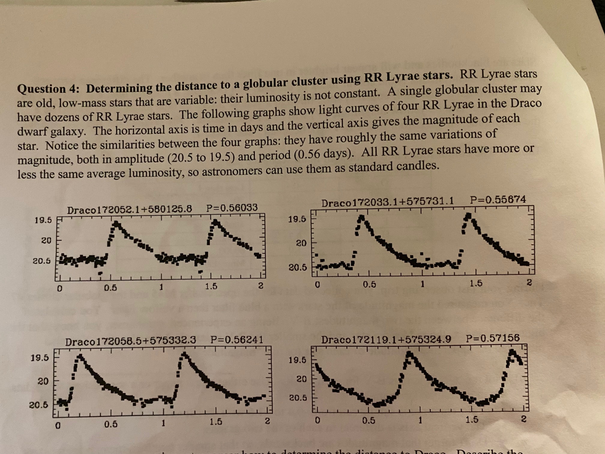 Question 4: Determining the distance to a globular | Chegg.com