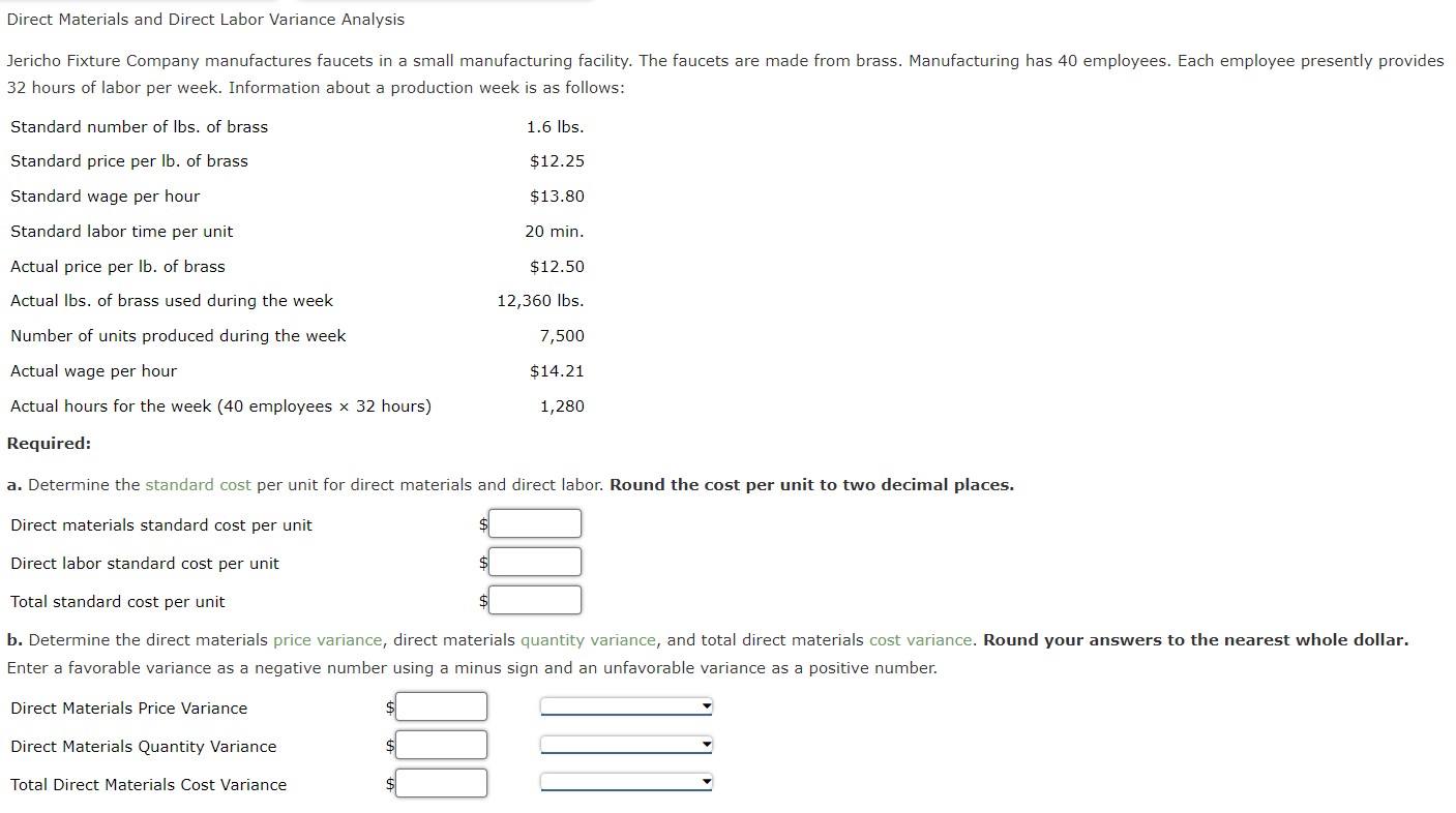 Solved Direct Materials and Direct Labor Variance Analysis | Chegg.com