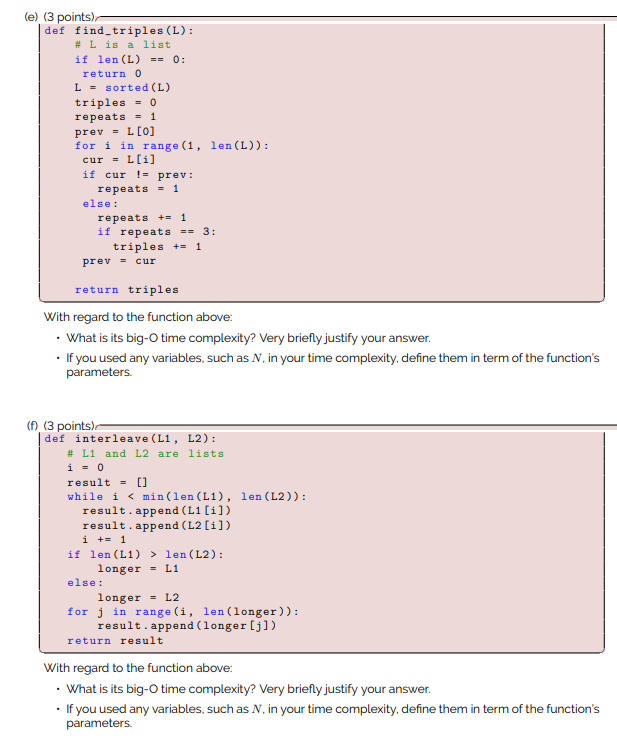 Solved (e) (3 points) def ind_triples(L): \# L a list if | Chegg.com