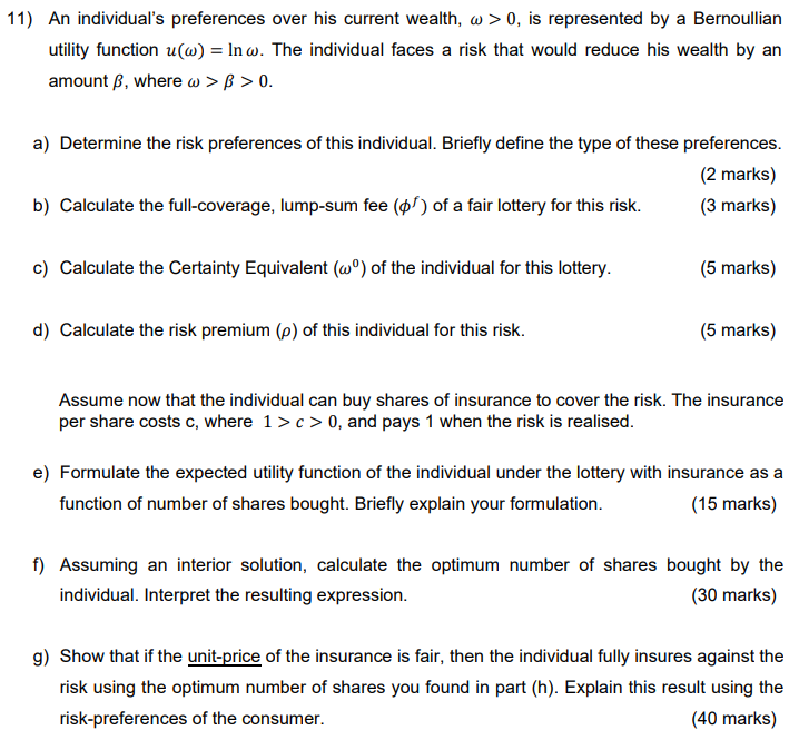 11) An individual's preferences over his current | Chegg.com