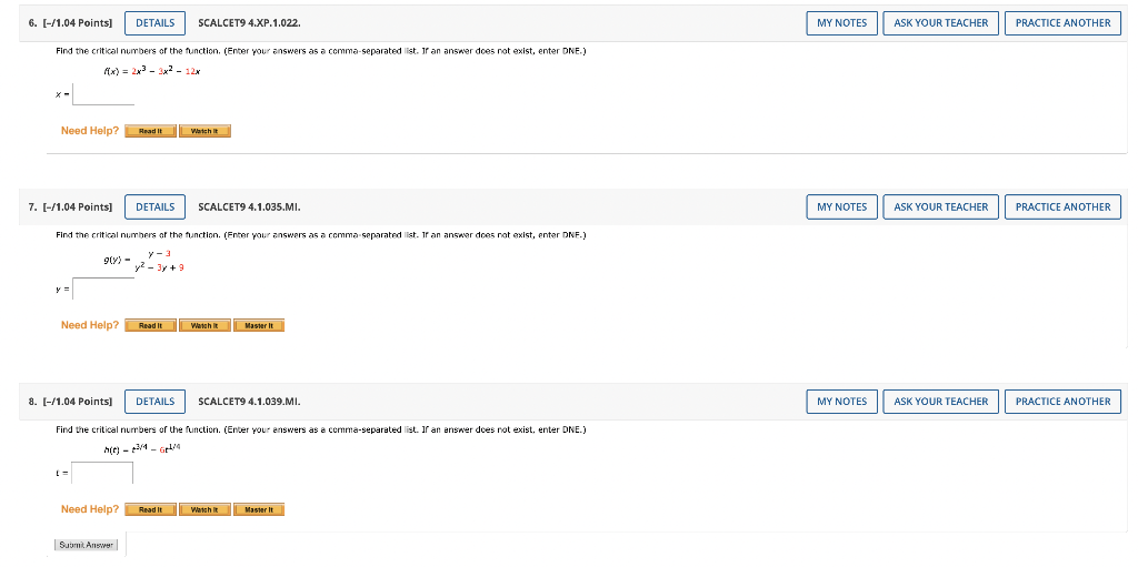 Solved SCALCET9 4.XP.1.022. ritical numbers of the function. | Chegg.com
