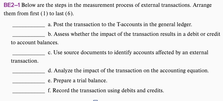 Solved BE2-1 Below are the steps in the measurement process | Chegg.com