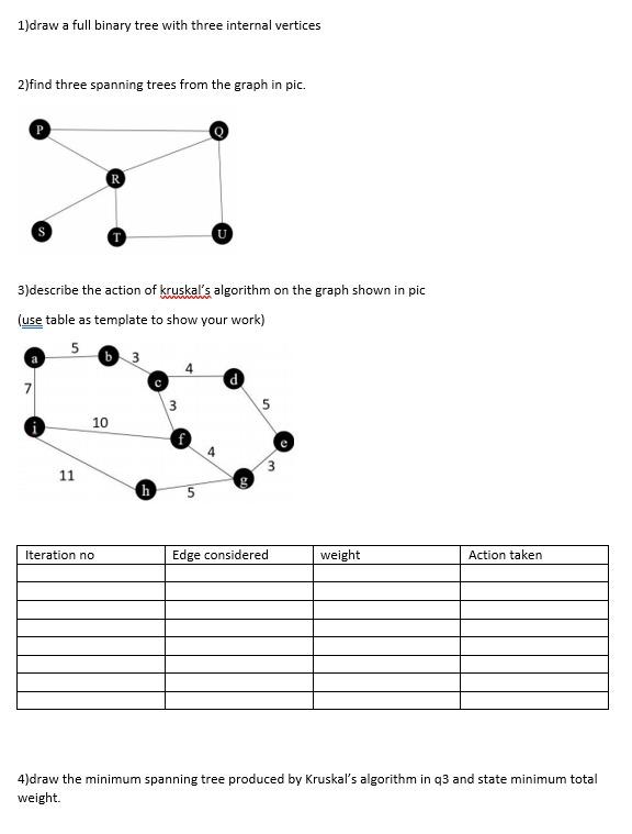 Solved 1)draw a full binary tree with three internal | Chegg.com