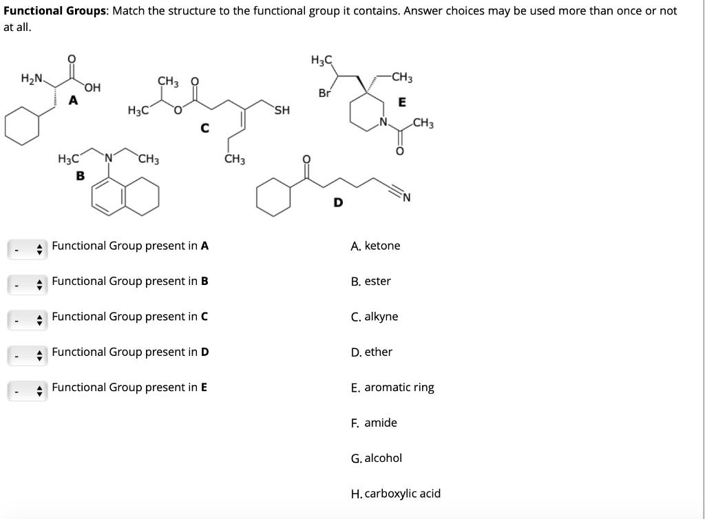 Solved Functional Groups: Match the structure to the | Chegg.com