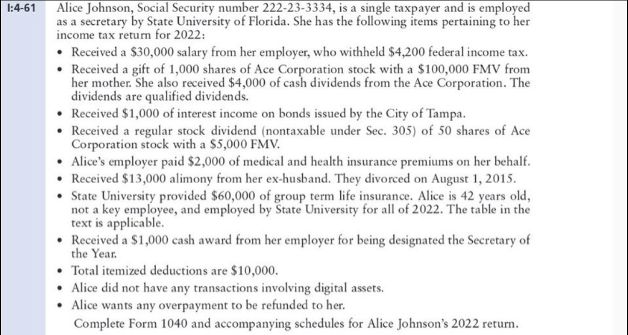 Alice Johnson, Social Security number 222−23−3334, is | Chegg.com