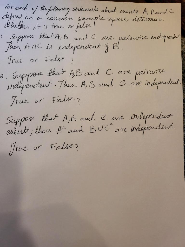 Solved a for each of the following statements about events | Chegg.com