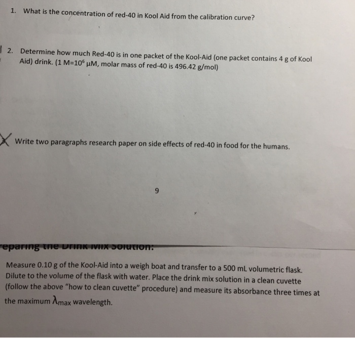 Solved 1. What is the concentration of red-40 in Kool Aid | Chegg.com